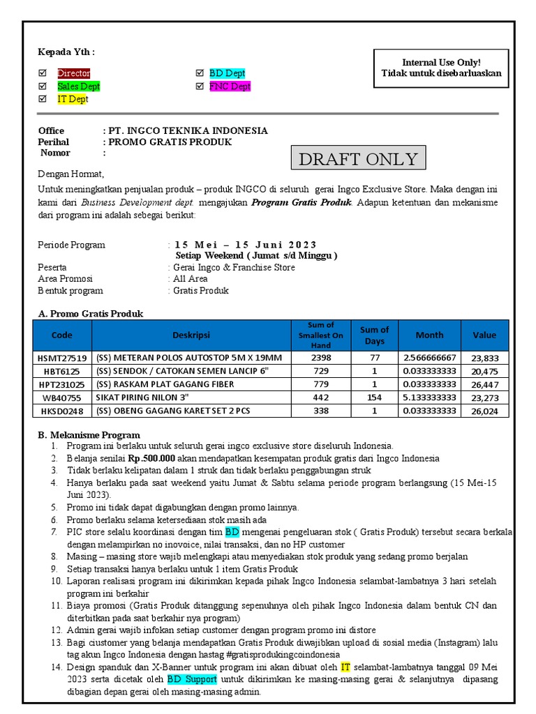 Draft Program Mei (Gratis Produk) | PDF