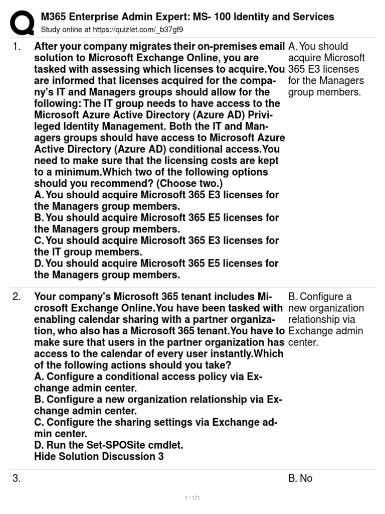 Microsoft MS-100 | PDF | Active Directory | Microsoft Exchange Server