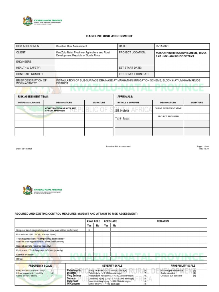 Baseline Risk Assessment for Irrigation Project | PDF | Electrician | Risk