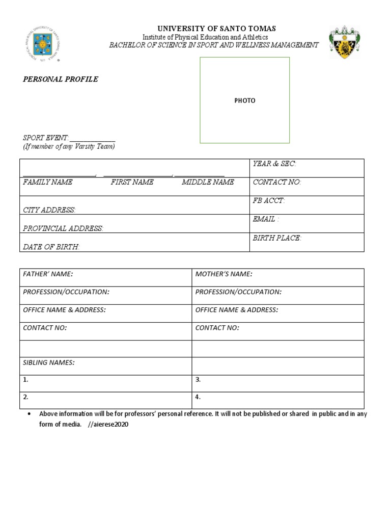 Personal Profile For Bpe | PDF | Career & Growth | Sports & Recreation