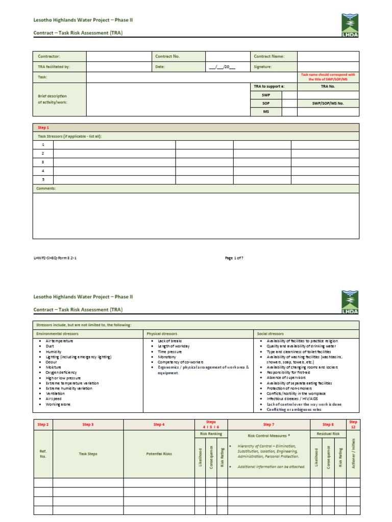 8.2-1 LHWP2 - Contract - TRA - Template - V1.0 | PDF | Risk | Risk ...