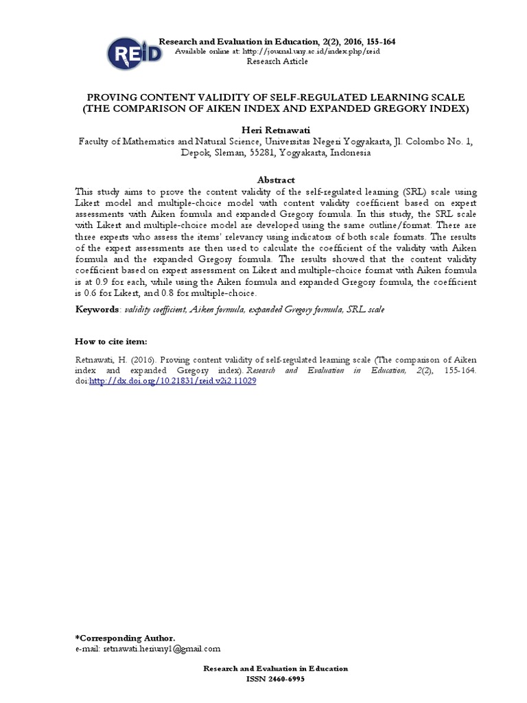 Proving Content Validity of Self-Regulated Learnin | PDF | Validity ...
