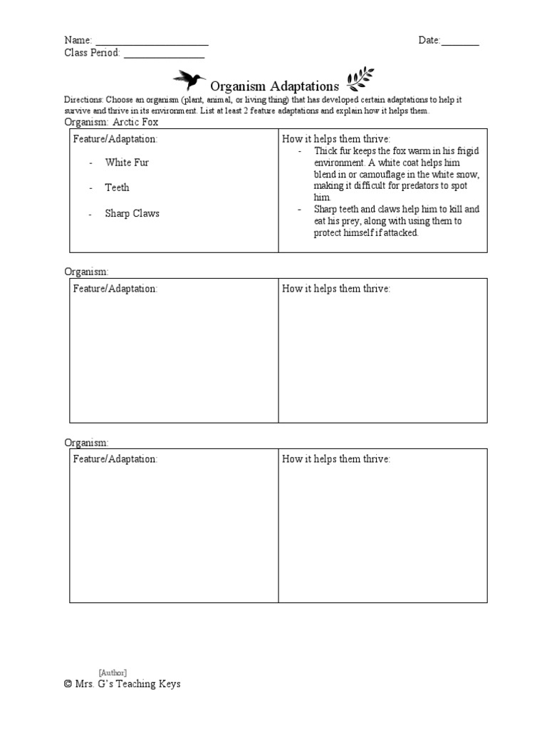 Organism Adaptations: (Author) | PDF