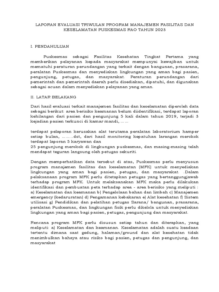 1414 Laporan Evaluasi Program MFK Puskesmas | PDF