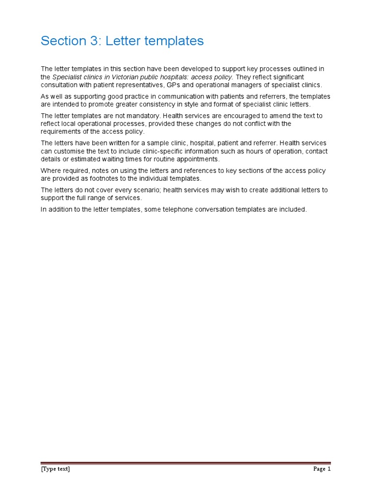 Specialist Clinics Service Improvement Guide Section 3 - Letter ...