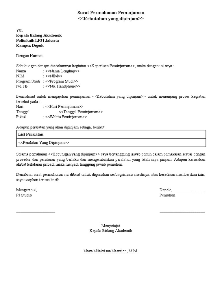 Form Peminjaman Peralatan & Ruangan Studio | PDF