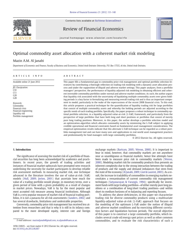 Optimal Commodity Asset Allocation With A Coherent | PDF