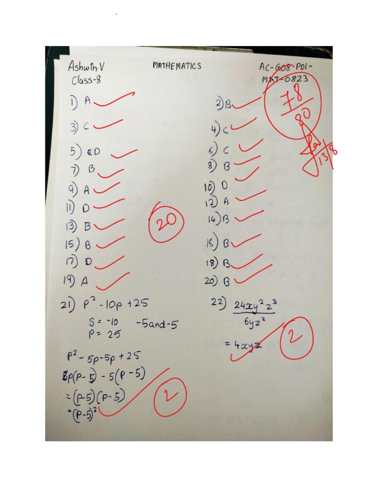 Ashwin V Phase Test Maths Corrected | PDF