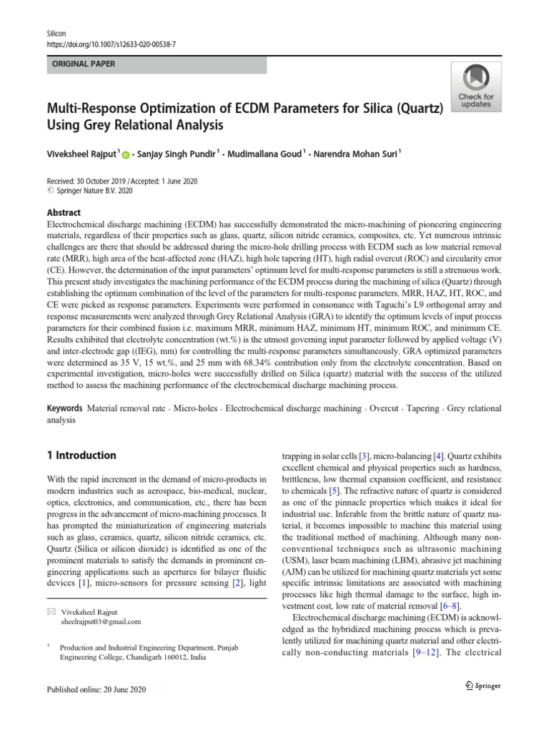 4.silicon Multi - Repsonse (Sci) | PDF | Machining | Electrochemistry
