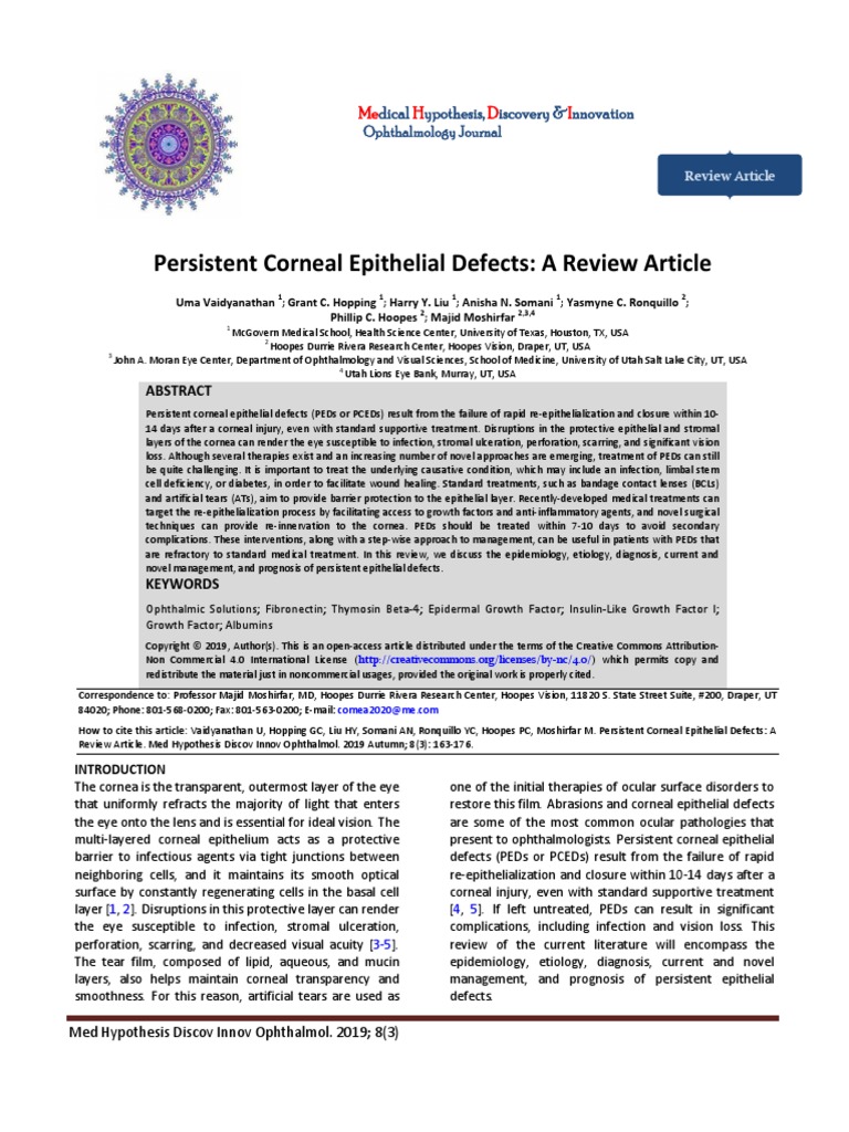 Persistent Corneal Epithelial Defects A Review Article | PDF | Wound ...