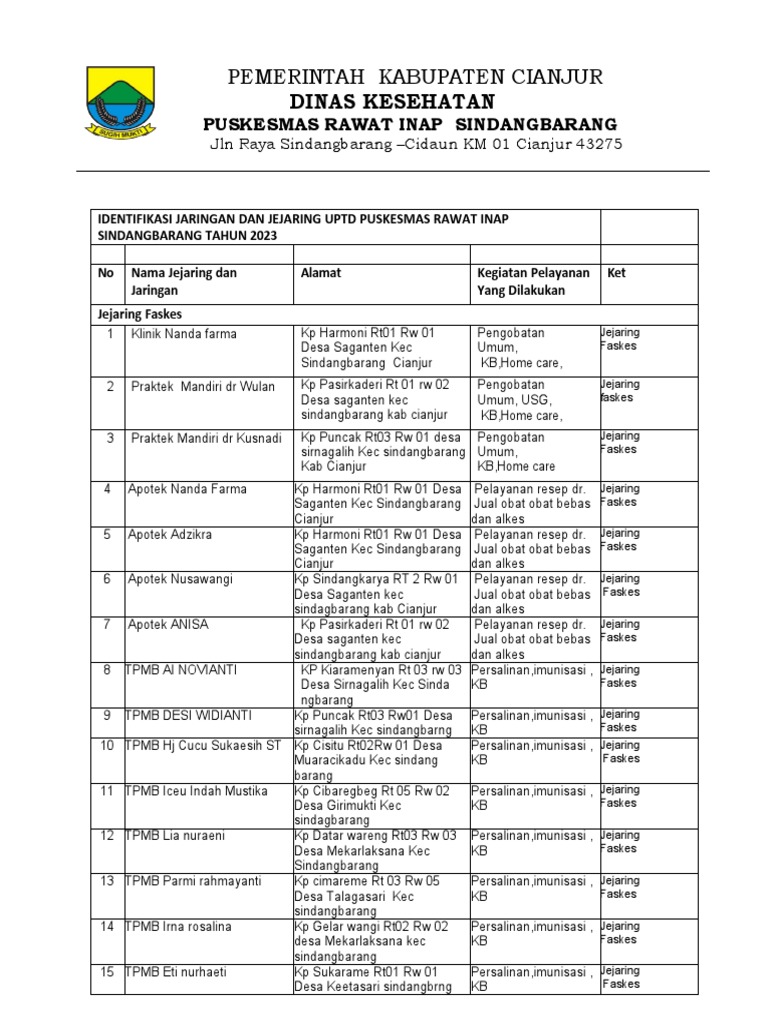 Identifikasi Jaringan Dan Jejaring Uptd Puskesmas Beji Tahun 2023 | PDF
