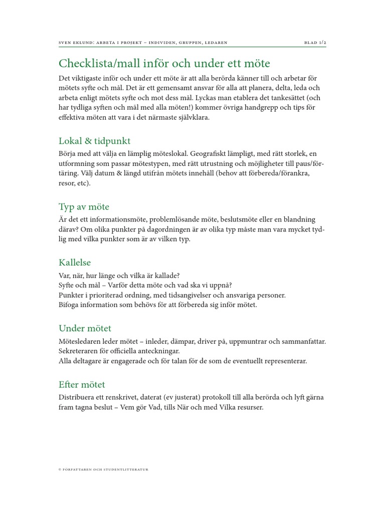 Checklista Mall Mote | PDF