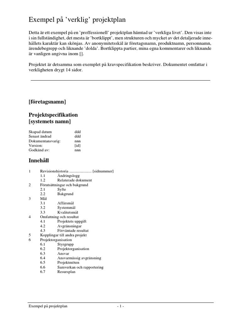 Exempel Projektplan | PDF
