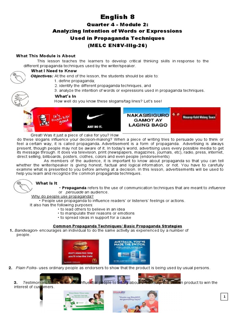 English 8 Quarter 4 Module 2 | PDF | Propaganda | Advertising