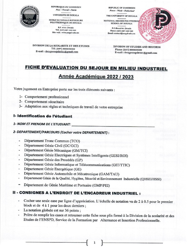 Fiche - de - Notation Stage Niv 1 & 2 | PDF
