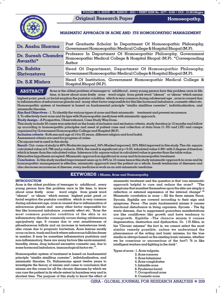 Miasmatic Treatment of Acne and Rosacea | PDF | Homeopathy | Medical ...