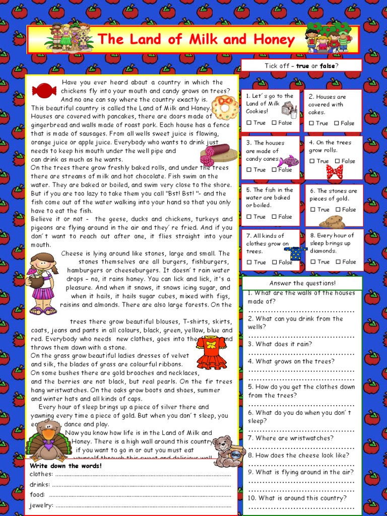 The Land of Milk and Honey Key Reading Comprehension Exercises - 38785 ...