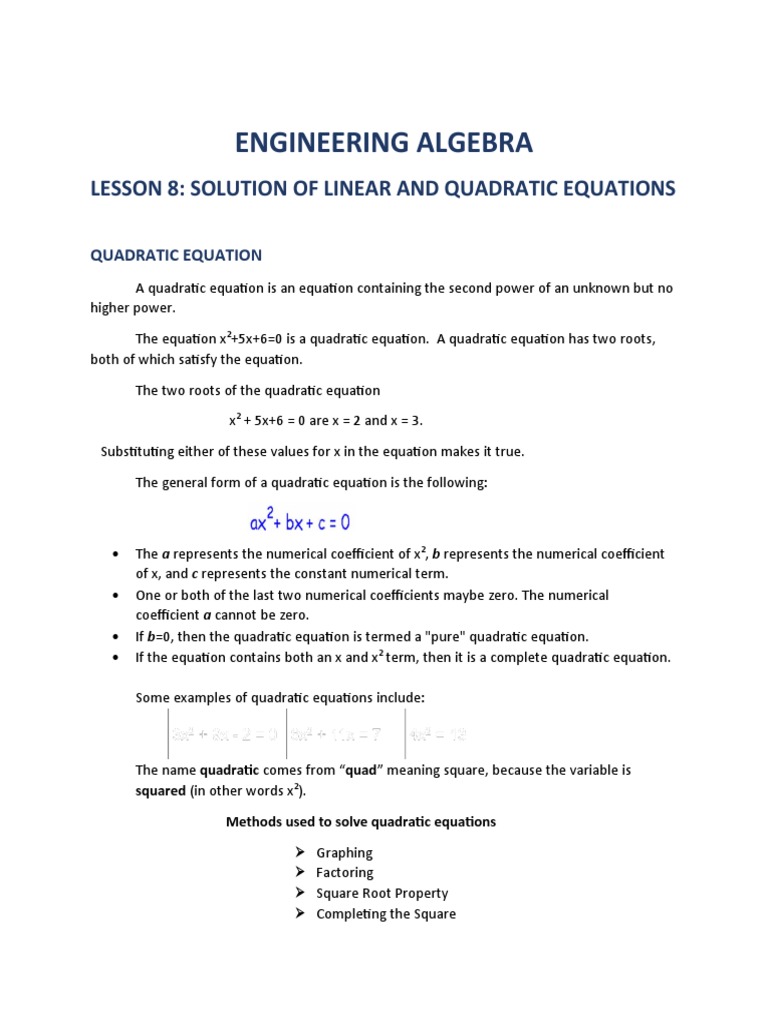 B1 Lesson 8 | PDF | Quadratic Equation | Equations