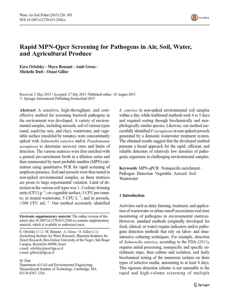 Rapid MPN-QPCR Screening For Pathogens in Air, Soil, Water, and ...