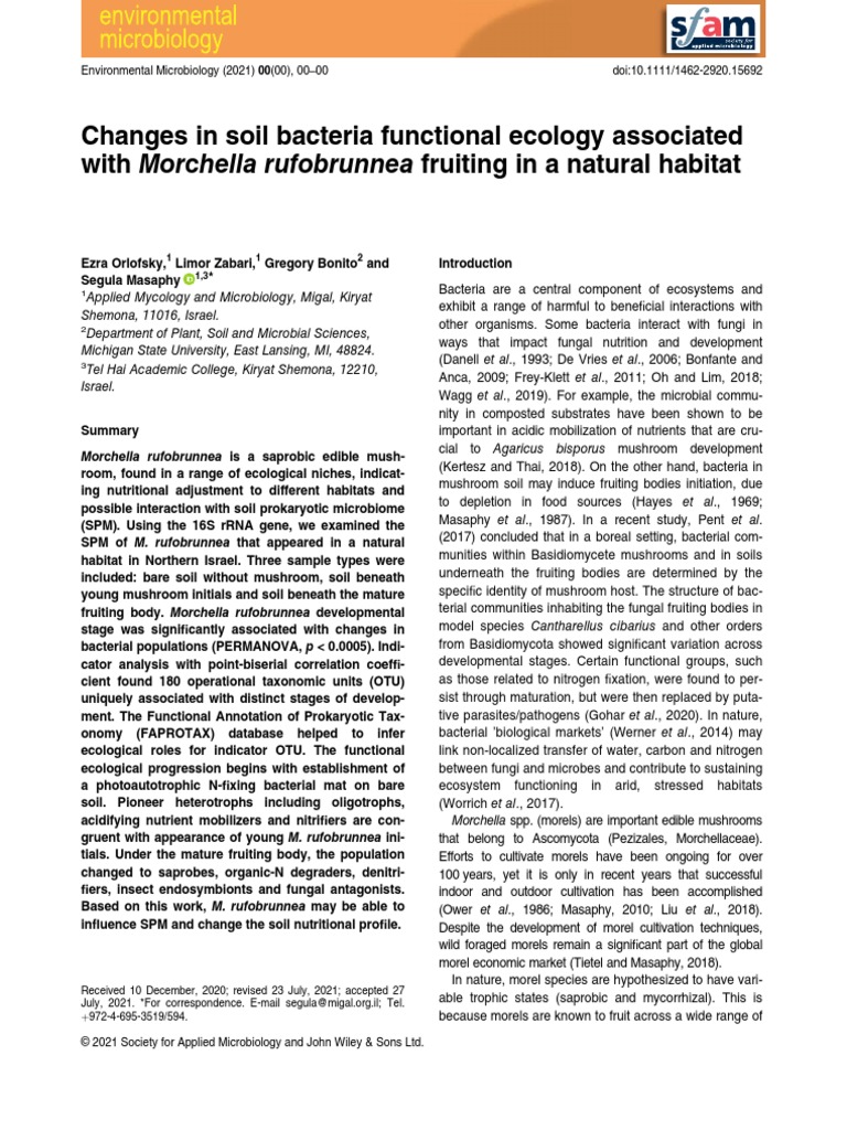 Changes in Soil Bacteria Functional Ecology Associated With Morchella ...