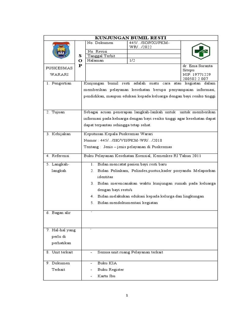 KUNJUNGAN BUMIL RESTI - Baru | PDF