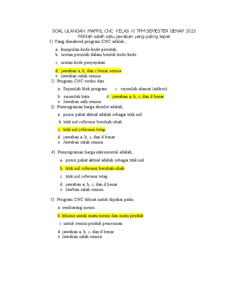 Kisi Kisi Mapil CNC 2023 | PDF