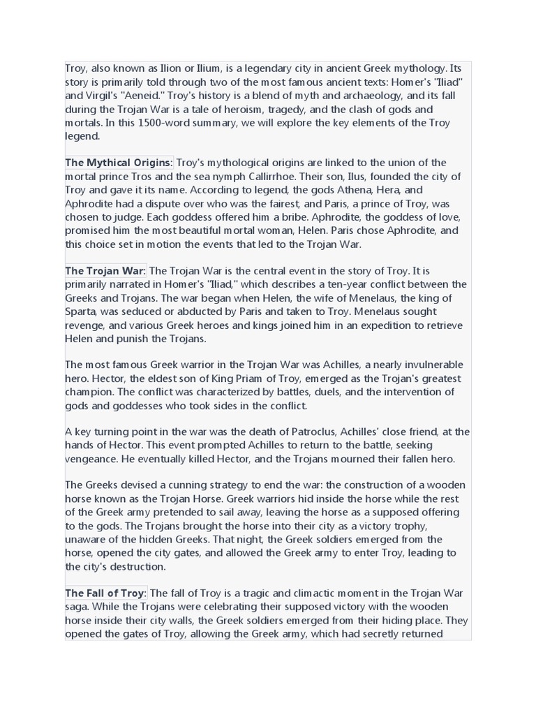 Troy Summary | PDF | Trojan War | Paris (Mythology)