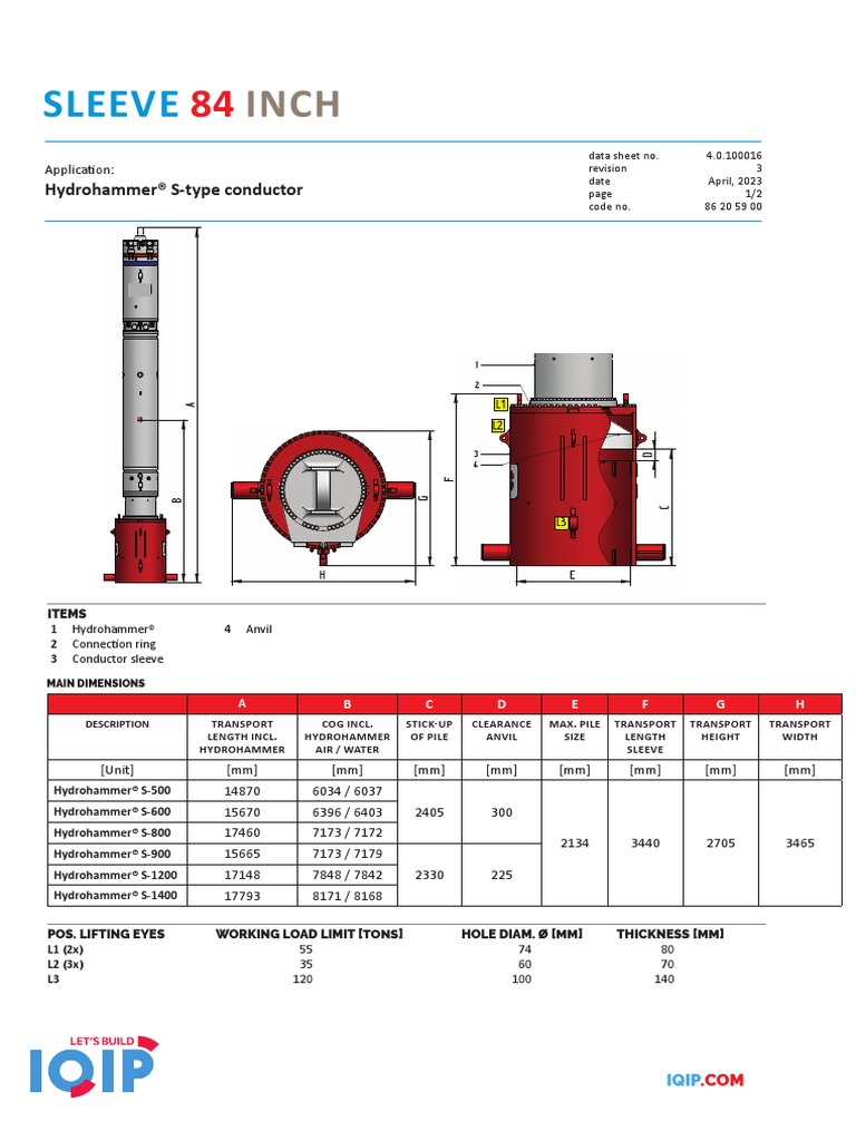 IQIP Hydrohammer Sleeve S 1200 84inch | PDF