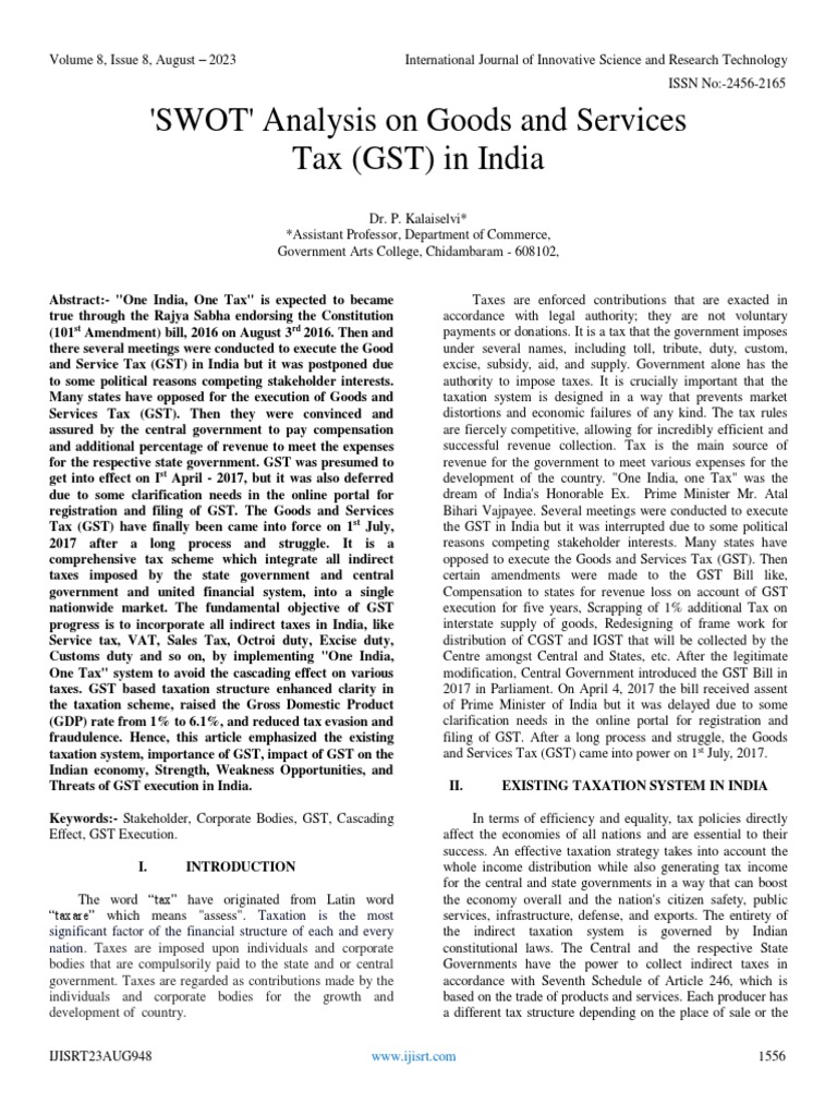 SWOT Analysis of GST in India | PDF | Taxes | Value Added Tax
