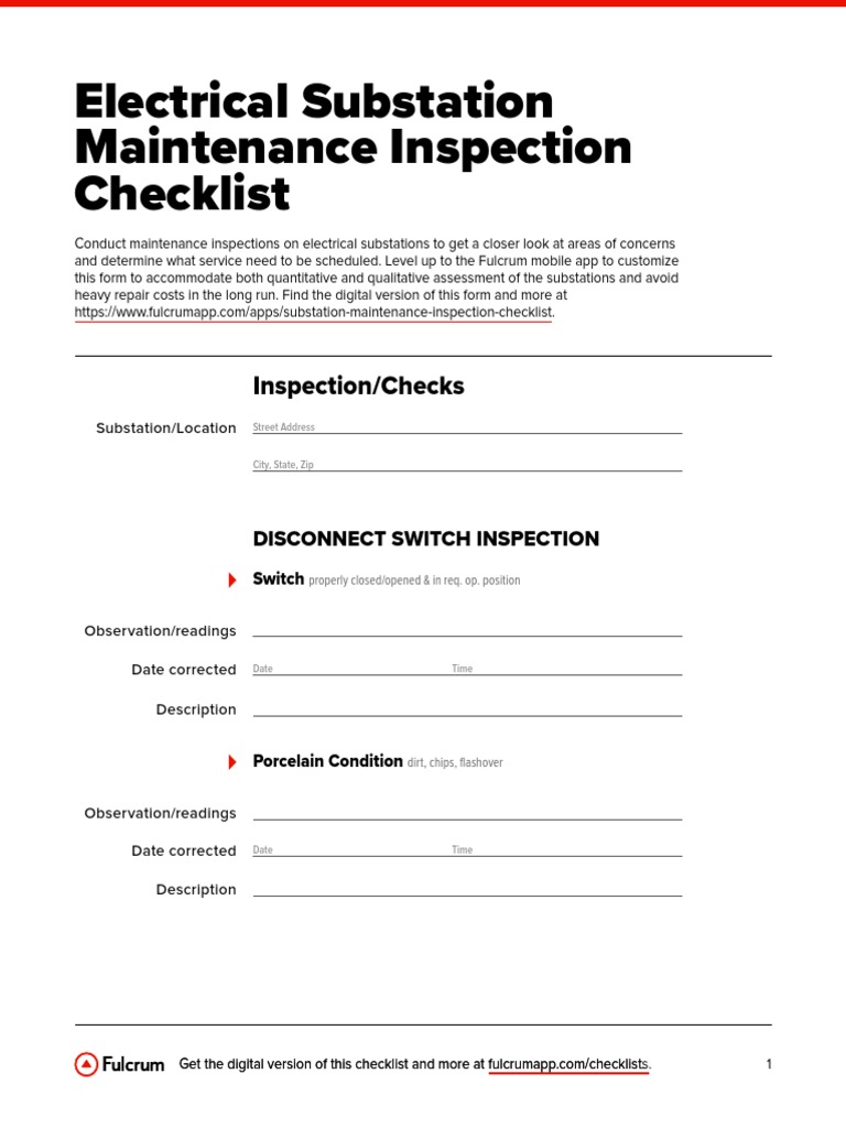 Electrical Substation Maintenance Inspection Checklist | PDF ... Electrical Substation Maintenance Inspection Checklist | PDF ...
