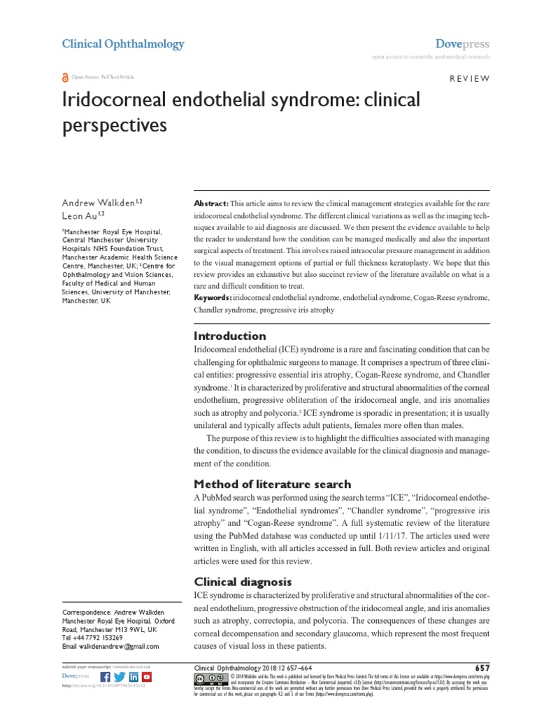OPTH 143132 Iridocorneal Endothelial Syndrome Clinical Perspectives | PDF | Cornea | Ophthalmology