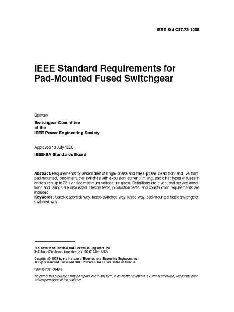 IEEE Standard Requirements For Pad-Mounted Fused Switchgear | PDF ...