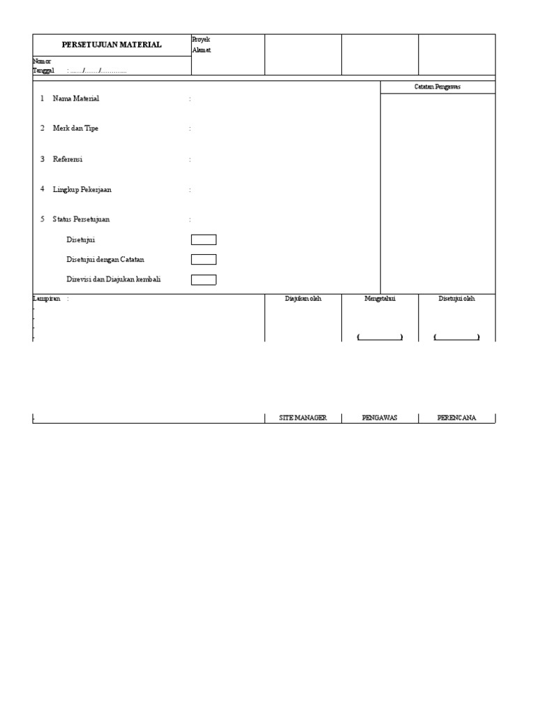 Formulir Persetujuan Material Proyek | PDF | Teknologi & Rekayasa