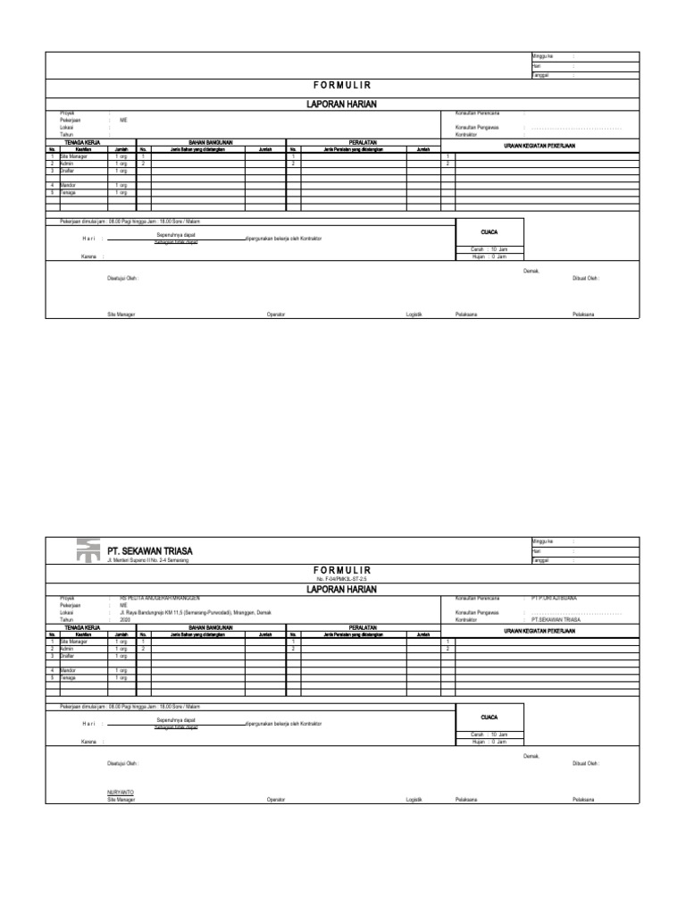 Form Laporan Harian | PDF