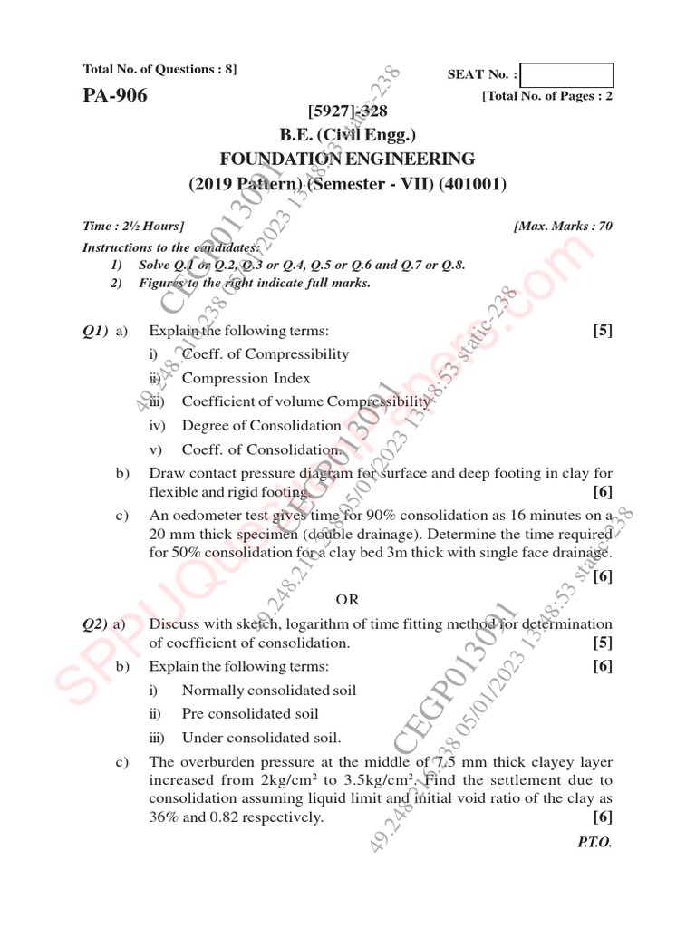 Be - Civil Engineering - Semester 7 - 2022 - November - Foundation Engineering Fe Pattern 2019 ...