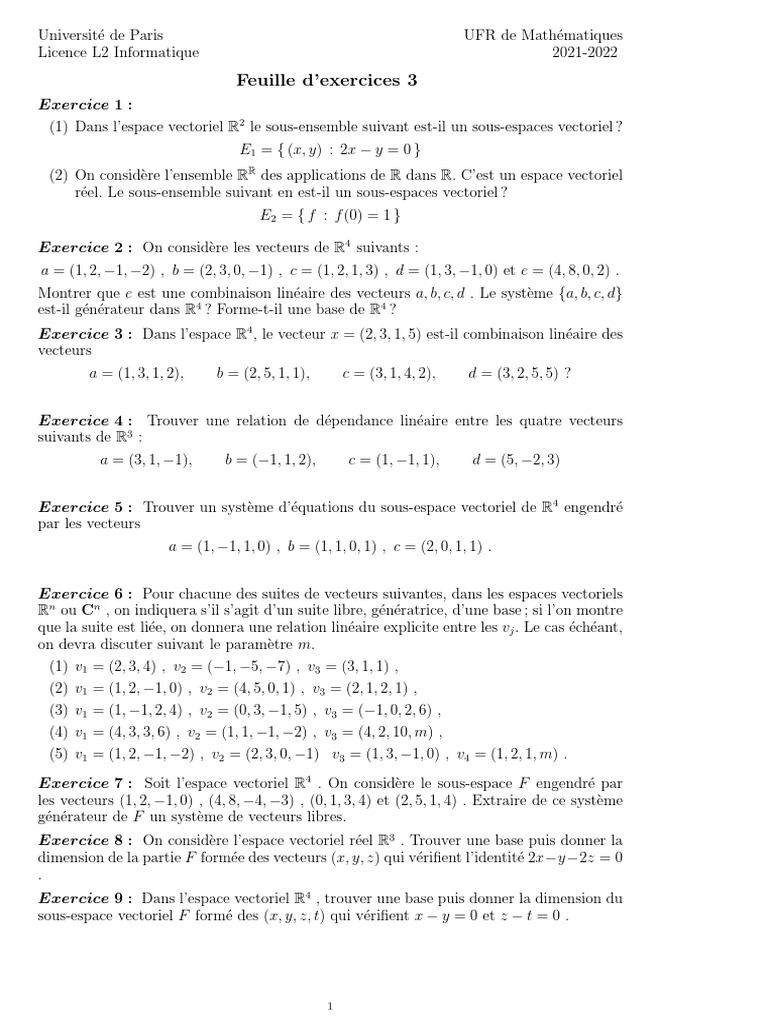 Espaces Vectoriels | PDF | Espace vectoriel | Base (algèbre linéaire)