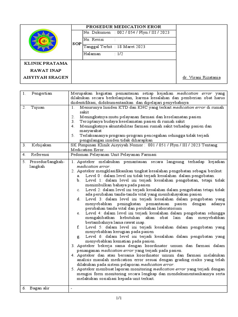 (Revisi) Sop Medication Eror | PDF