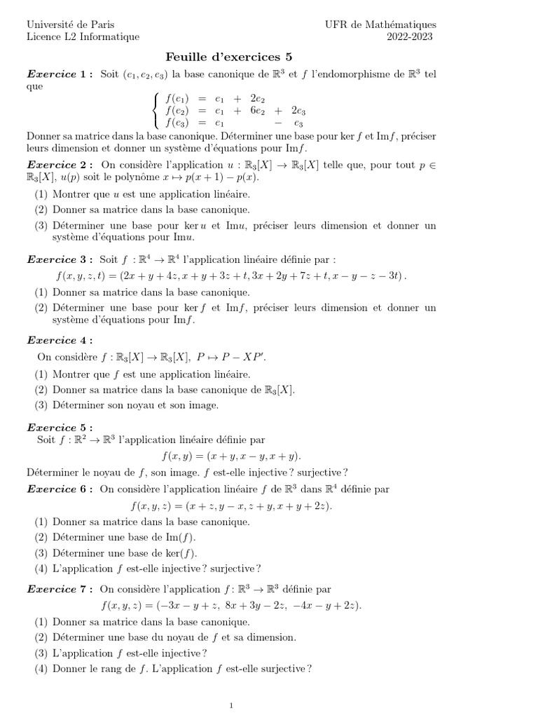 Applications Lineaires | PDF | Base (algèbre linéaire) | Matrice ...