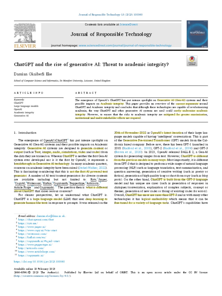 ChatGPT's Impact on Academic Integrity | PDF