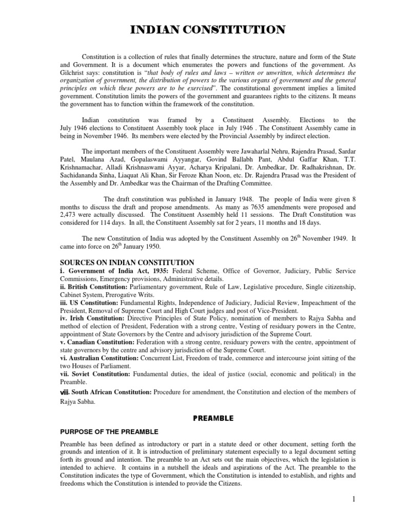 Indian Constitution Notes | PDF | Government Of India | Habeas Corpus