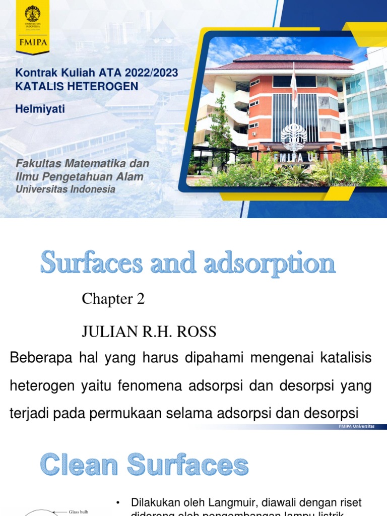 2 - Surfaces and Adsorption - Katalis Heterogen 2023 | PDF