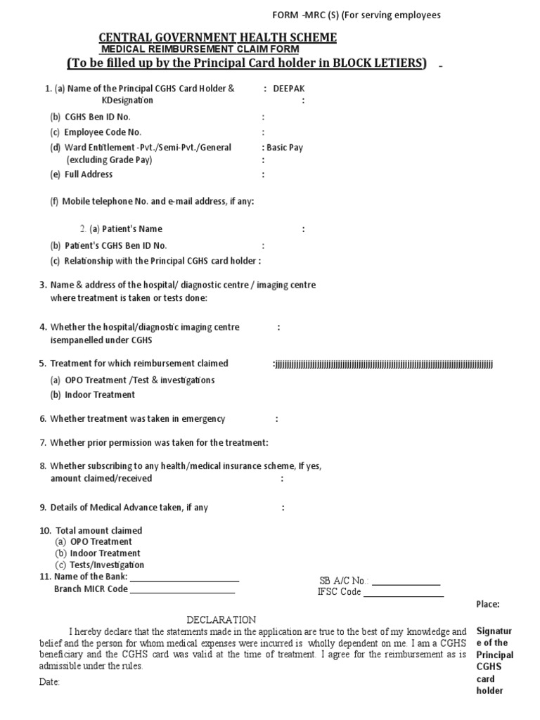 CGHS Medical Reimbursement Form | PDF | Hospital | Consonant