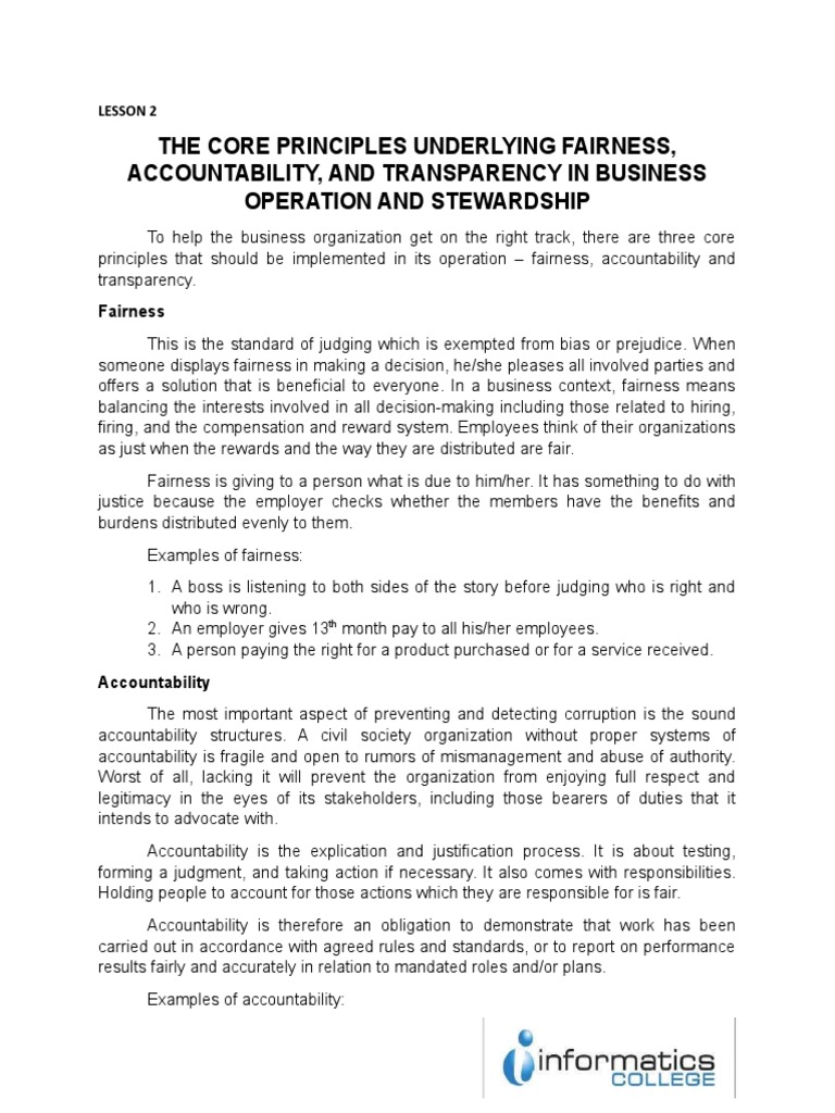Core Principles of Business Ethics | PDF | Accountability ...