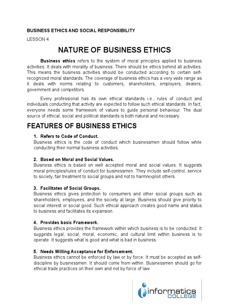 BUSINESS ETHICS Lesson 4 | Download Free PDF | Business Ethics | Morality