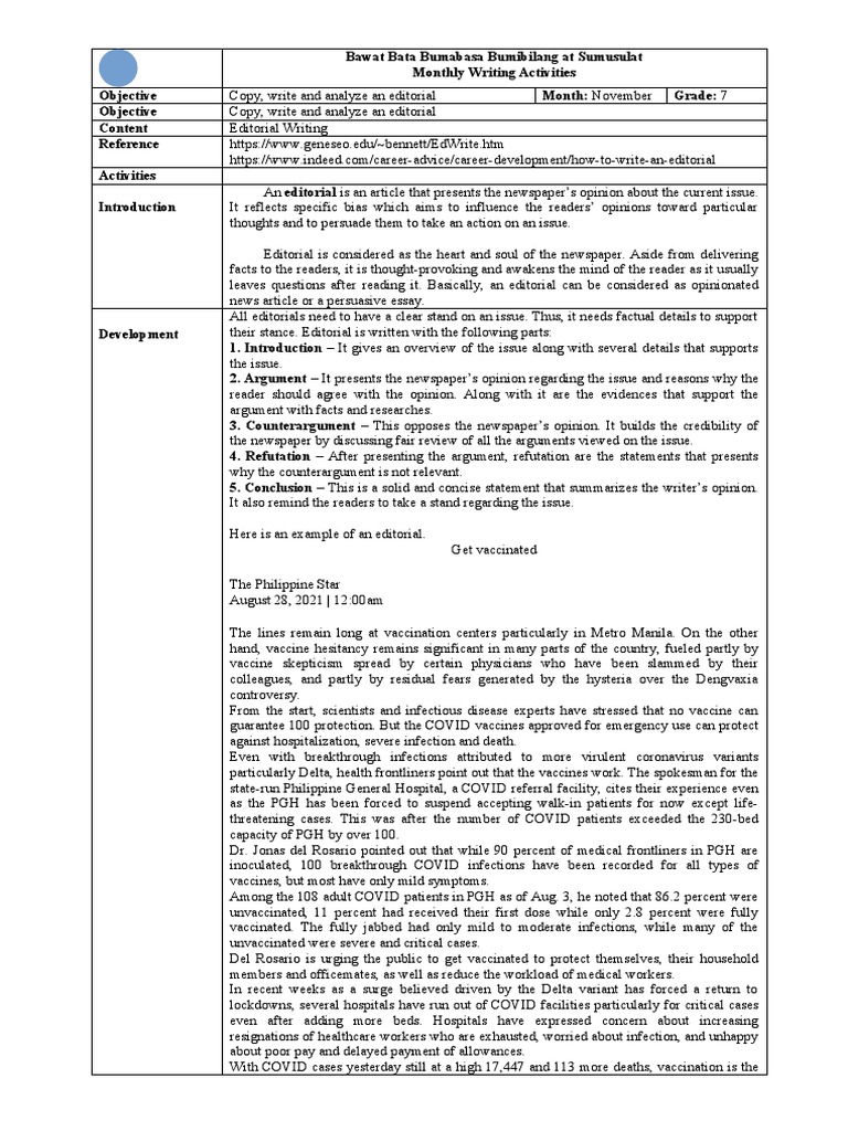Editorial Writing Guide for Students | PDF | Newspapers | Infection