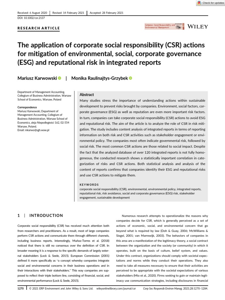 CSR's Role in ESG Risk Mitigation | PDF | Corporate Social ...