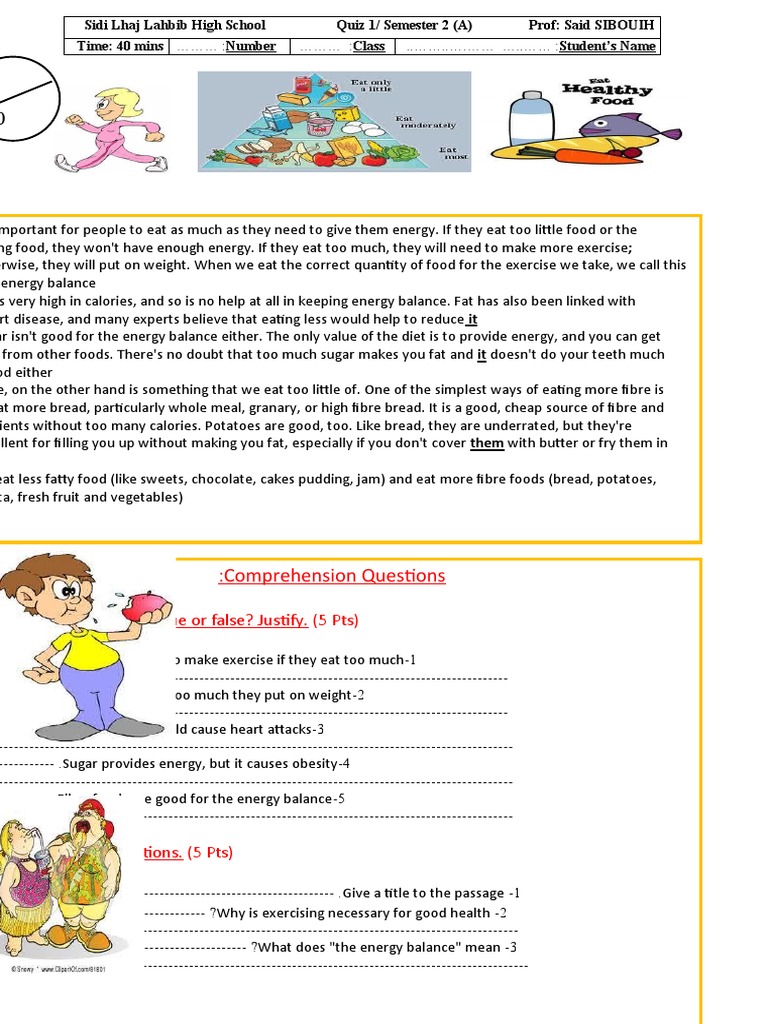 Eat Healthy Reading Comprehension | PDF | Obesity | Diet & Nutrition