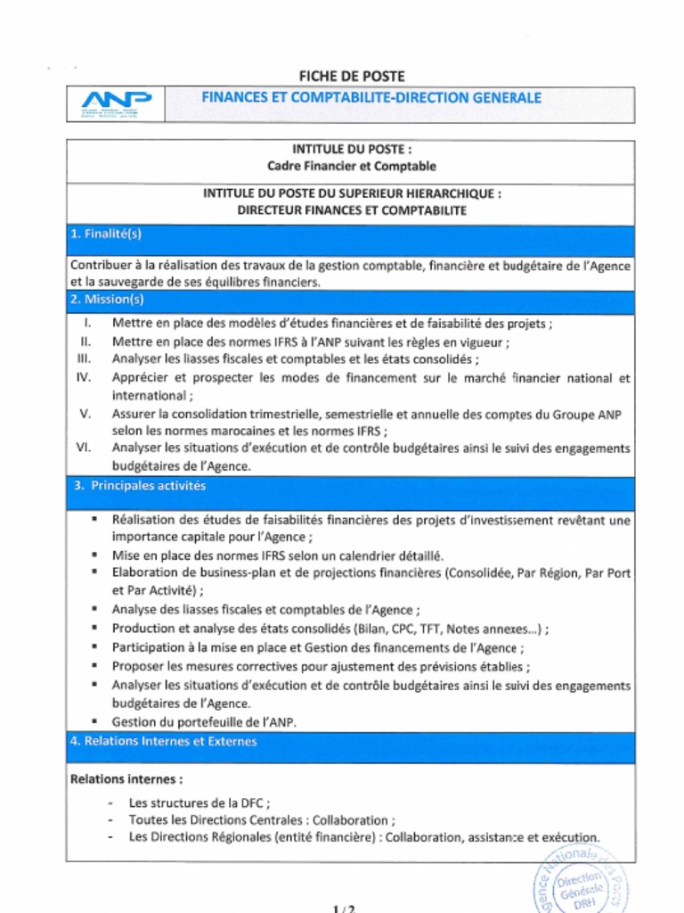 Fiches de Poste Cadres Financiers Et Comptables 2023 | PDF