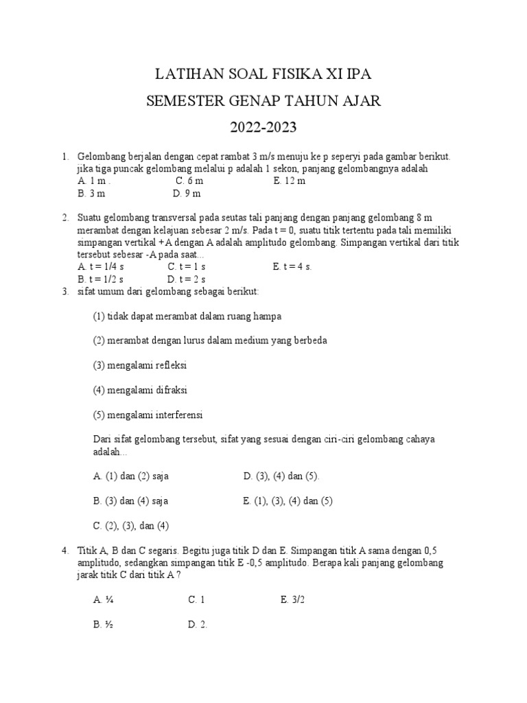 Latihan Soal Fisika Xi Ipa Semgenap 2023 | PDF