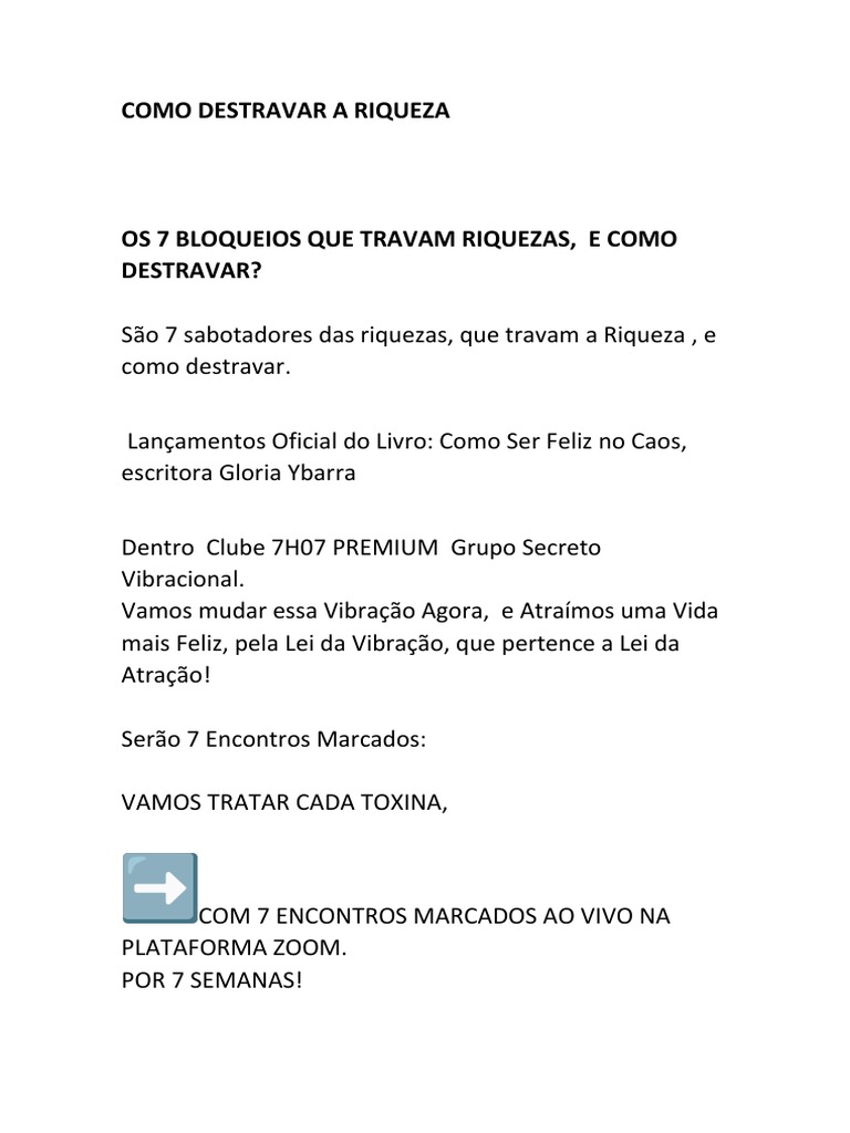 Como Destravar A Riqueza Programação | PDF